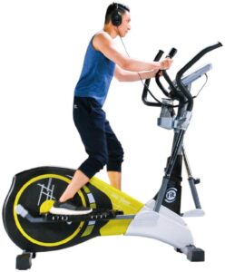 v-950x extra length motorized 19" stride programmable elliptical cross trainer - cardio fitness strength conditioning workout for home use or gym (v-950x, black/yellow)