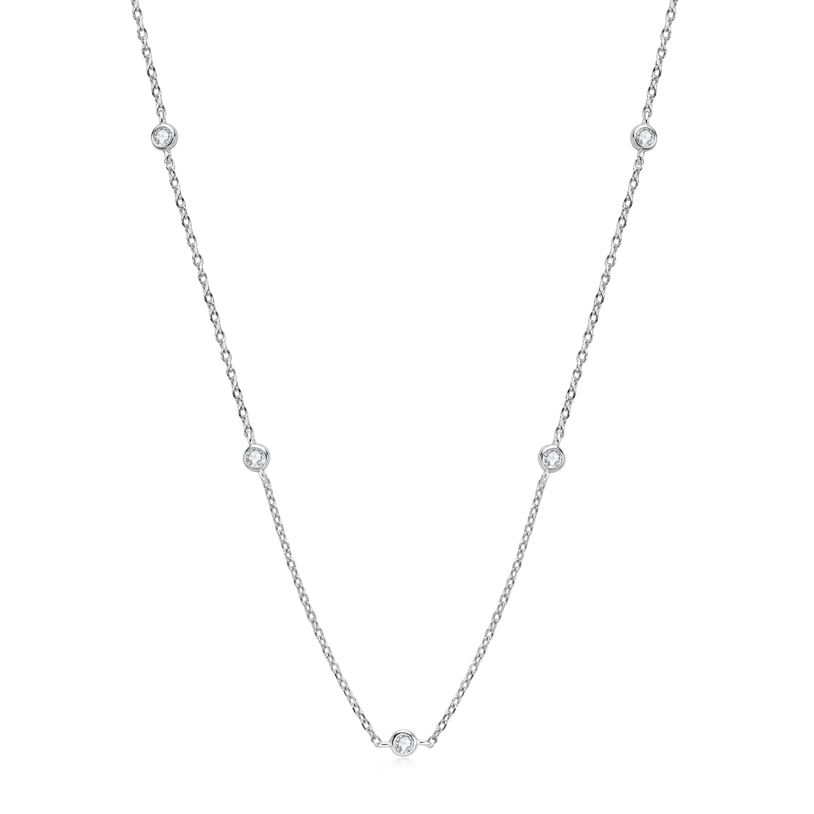 DYUNQ Moissanite Necklace for Women Sterling Silver, Station Tennis Choker Layering Bezel Set Chain, 2.5MM 0.3cttw Lab Created Diamond Dainty Simple Adjustable 16 Inch to 18 Inch