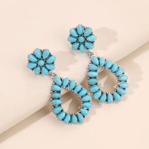 Zhang shine Turquoise Earring Bohemian Style Flowers Dangle Drop Fashion Vintage Valentine Women Jewelry