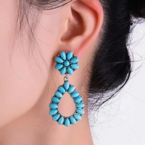 Zhang shine Turquoise Earring Bohemian Style Flowers Dangle Drop Fashion Vintage Valentine Women Jewelry