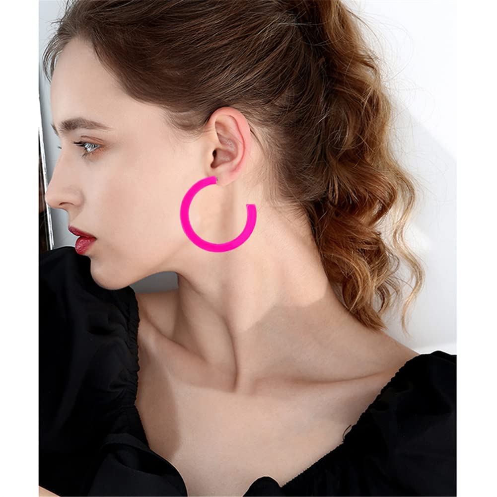 DIYANMMY Unique Fashion Color 80s Retro Dangle Earrings Neon Earrings for Women 80s Party Costume Accessory Party (Oval and rectangle Earrings) (C Pink earrings)