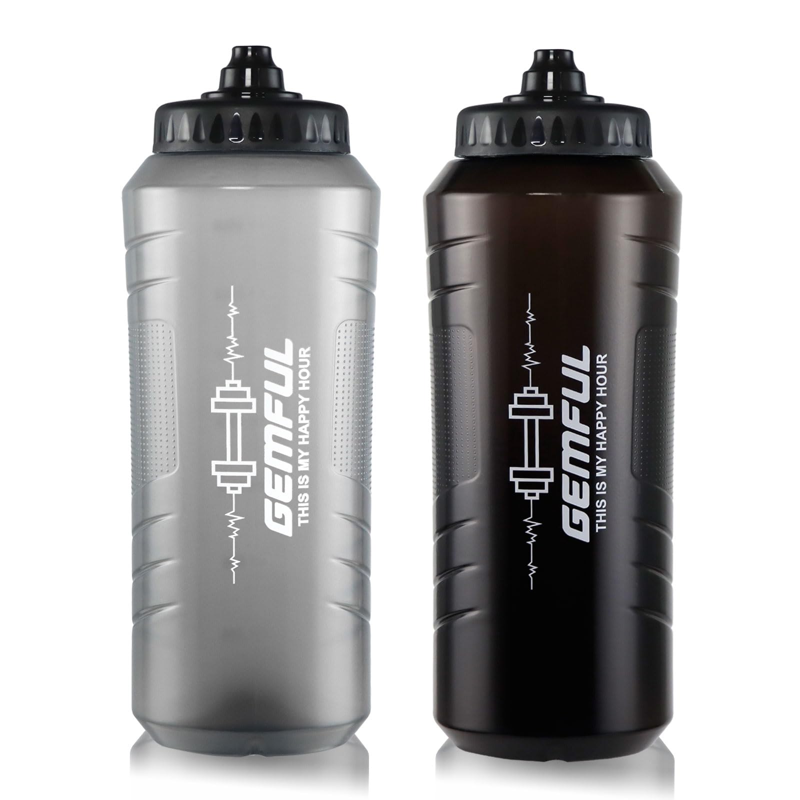 GEMFUL Squeeze Water Bottles Sports 32 oz BPA Free 2 Pack