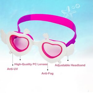 Kids Swim Goggles, Swimming Goggles for Boys Girls Kid Toddlers Age 2-14, Fun Cute Pink Heart Swim Eyewear Protection Glasses for Children Youth Pool