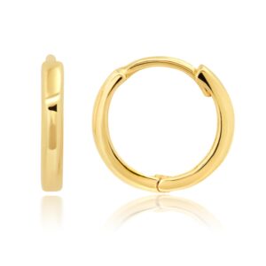 max + stone 14k solid yellow gold domed style huggie hoop earrings with hidden post hinged closure 10mm