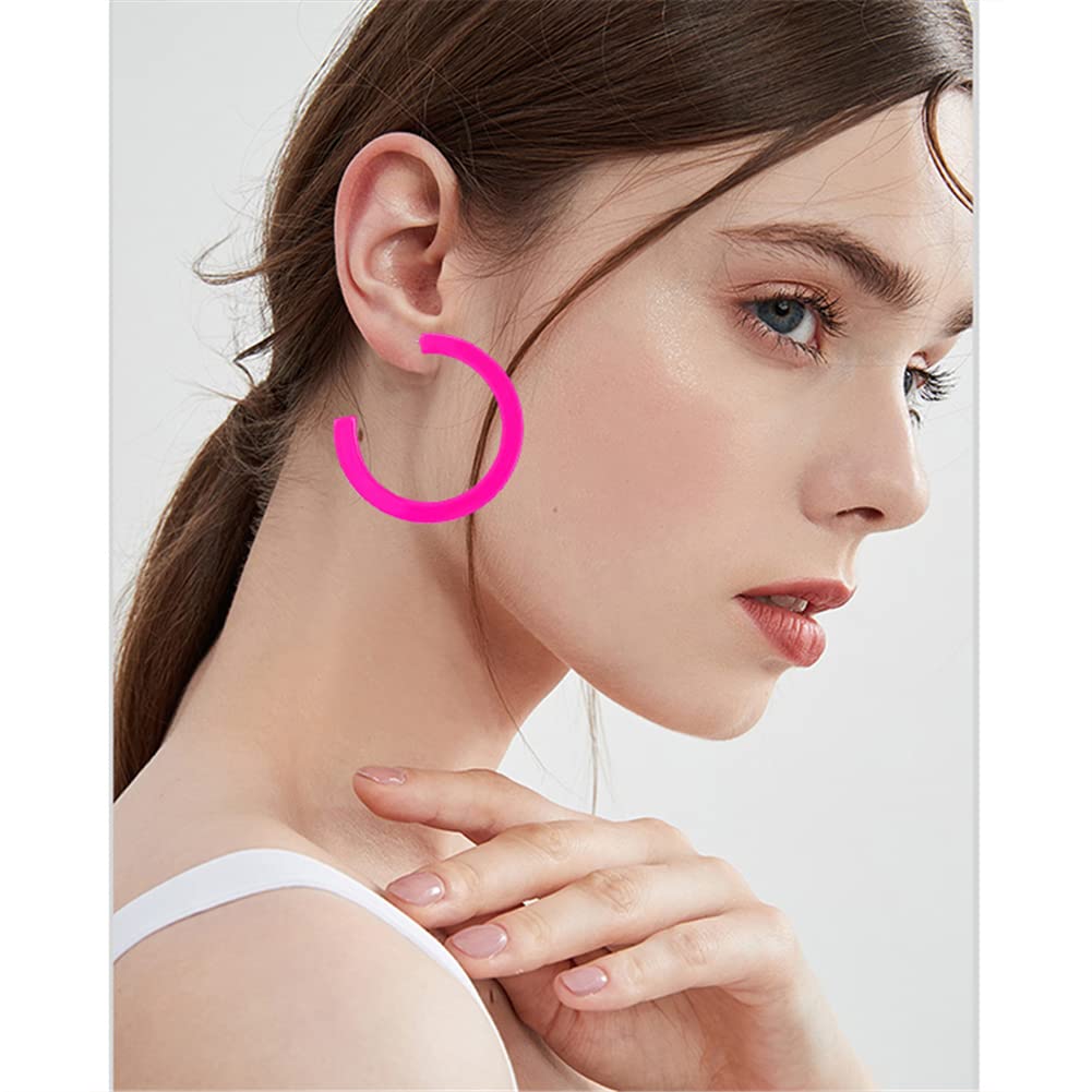 DIYANMMY Unique Fashion Color 80s Retro Dangle Earrings Neon Earrings for Women 80s Party Costume Accessory Party (Oval and rectangle Earrings) (C Pink earrings)