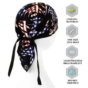 DOCILA 3 Pcs Do Rags for Men Stripe Star Skull Cap American Flag Bandana Hat Breathable Helmet Linner Beanie Patriotic Cycling Hats Veterans Memorial Gifts