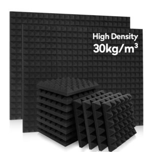 36 pack auslet acoustic panels 12 x 12 x 2 inches, pyramid sound proof foam panels for wall, high density black acoustic foam panels,soundproof wall panels