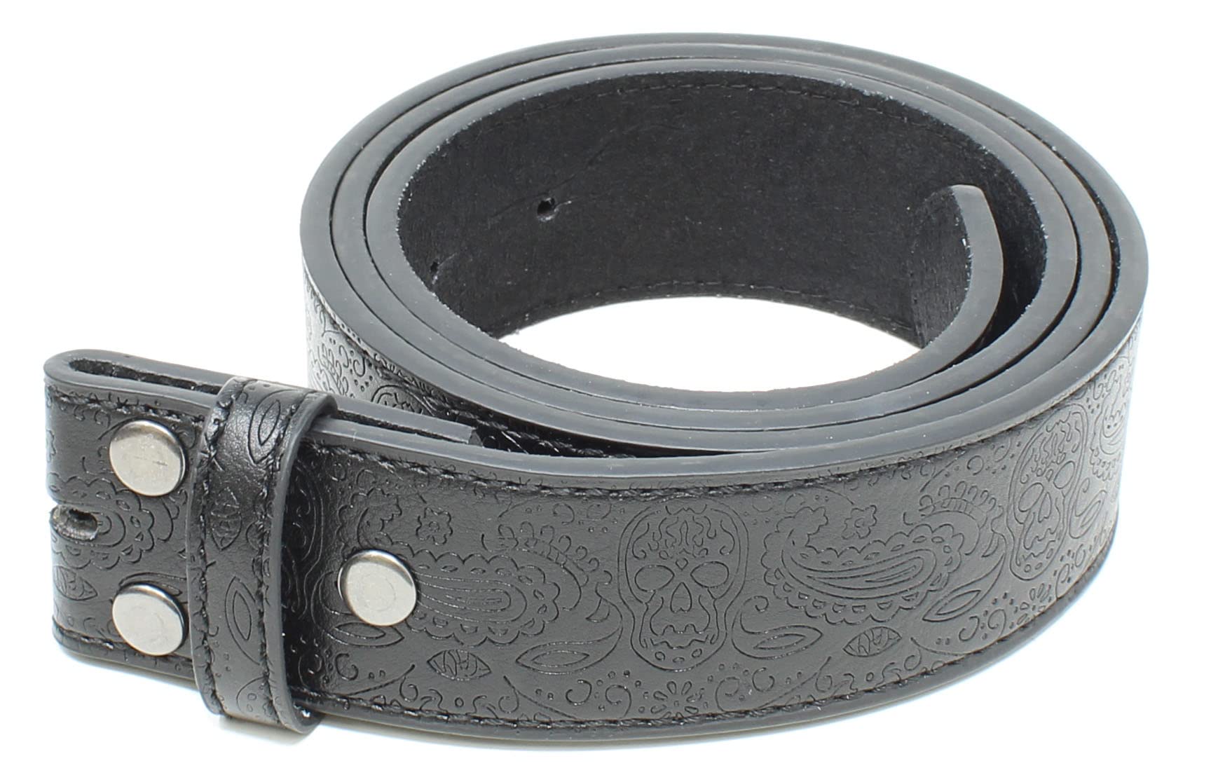 BC Belts Leather Belt Strap with Western Skull and Paisley Embossed Pattern 1.5" Wide with Snaps (Black-XS)