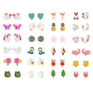 24 pairs clip on earrings for women animal butterfly flower colorful hypoallergenic non pierced fake earring (#style 02)