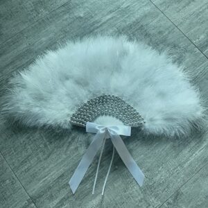 Custom Wedding Feather Hand Fan with Silver Pears Luxury Dance Fan DIY Bride Hand Held Photo Props Wedding Party Favor