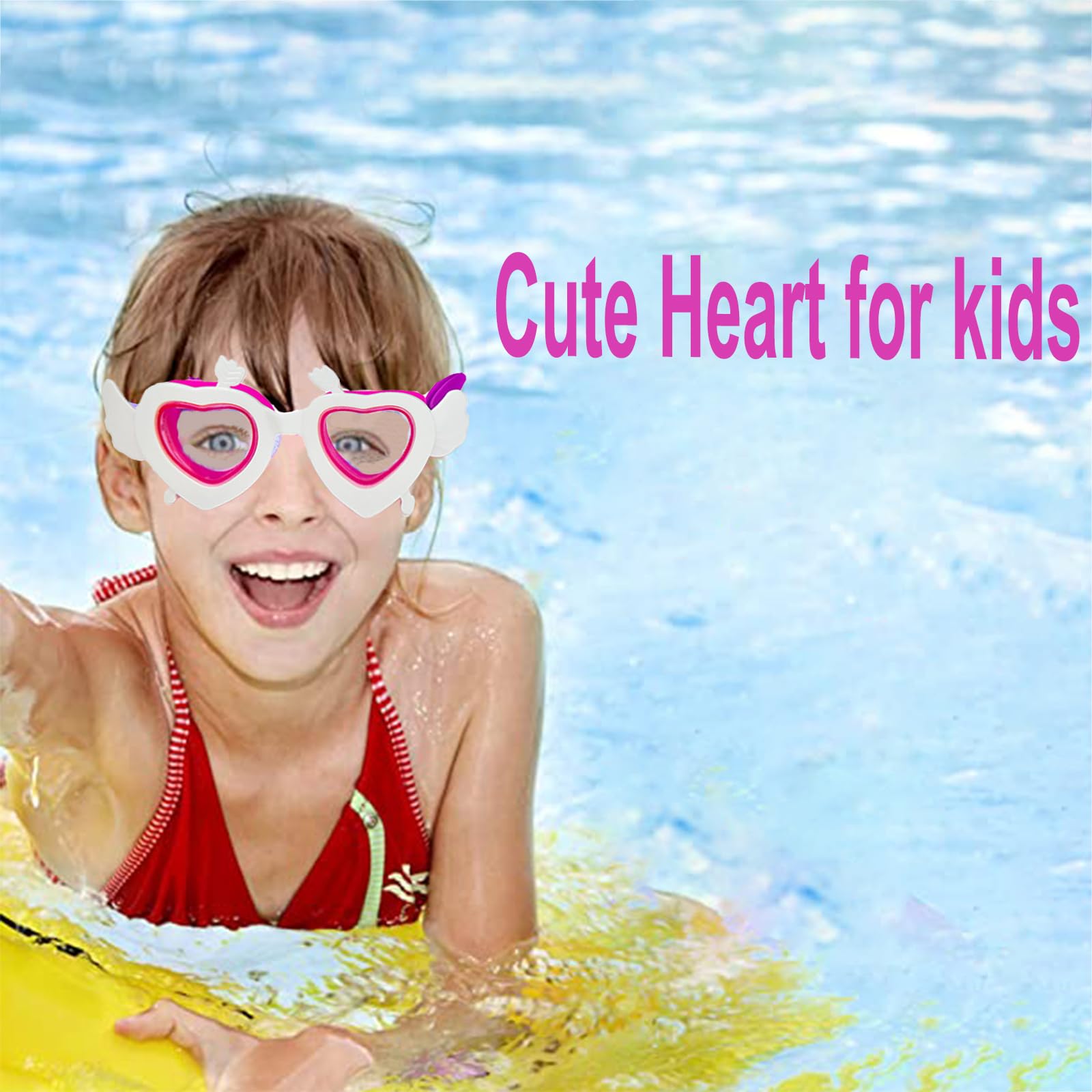 Kids Swim Goggles, Swimming Goggles for Boys Girls Kid Toddlers Age 2-14, Fun Cute Pink Heart Swim Eyewear Protection Glasses for Children Youth Pool