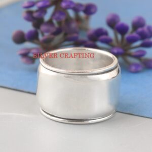 Spinner Dome Ring Sterling Silver For Women Meditation Ring Spinning Thick Wide Band Worry Fidget Anxiety Ring (5.5)