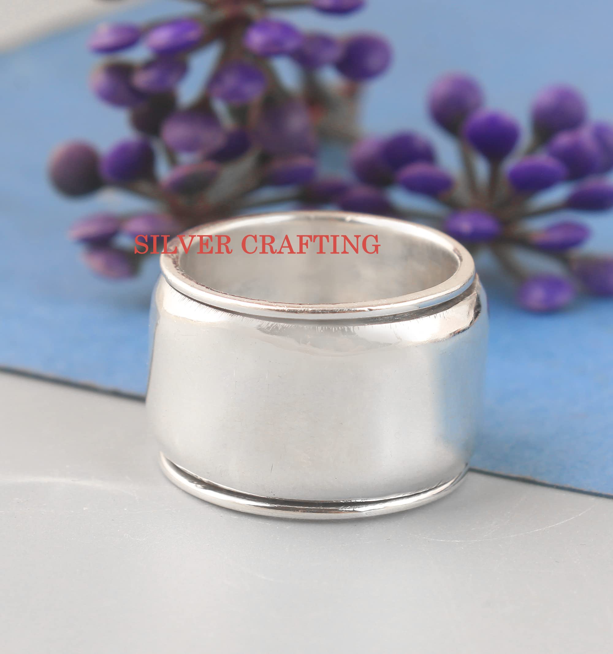 Spinner Dome Ring Sterling Silver For Women Meditation Ring Spinning Thick Wide Band Worry Fidget Anxiety Ring (5.5)