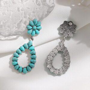 Zhang shine Turquoise Earring Bohemian Style Flowers Dangle Drop Fashion Vintage Valentine Women Jewelry