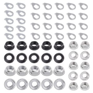 tanstic 60pcs bike wheel axle nut and safety washer kit, including 30pcs m8 m9.5 m10 bike nut bicycle hub flange axle nut bicycle hook hub parts with 30pcs m8 m10 safety washers for bike wheel