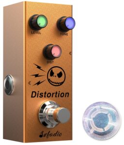 sofadio distortion guitar pedal, true bypass dc 9v mini single effect pedals for electric guitars with color led buttons easy to use in dark environment