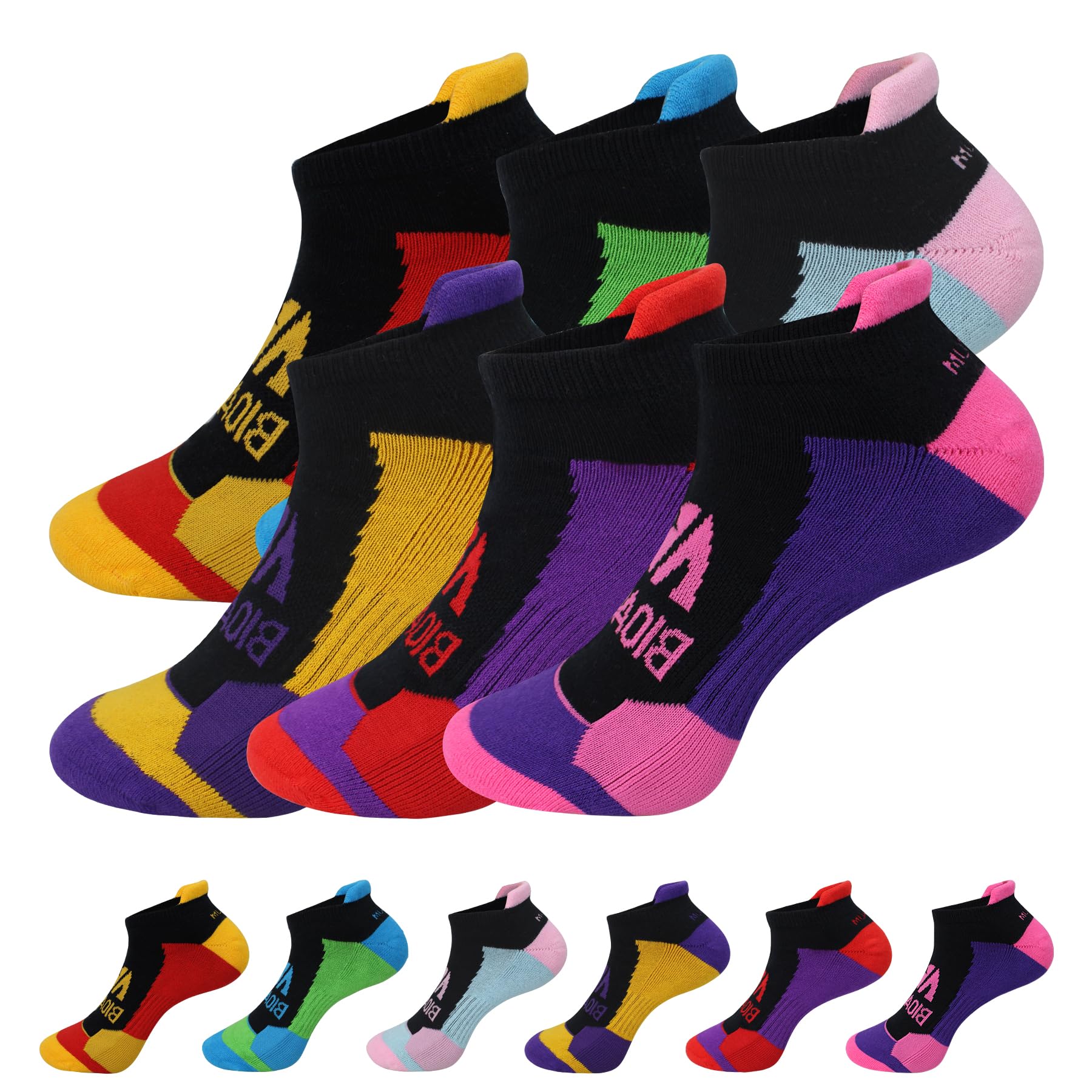 BIOAUM Womens Running Socks Low Cut-6 Pairs Cotton Cushioned Athletic Socks with Tab Arch Support