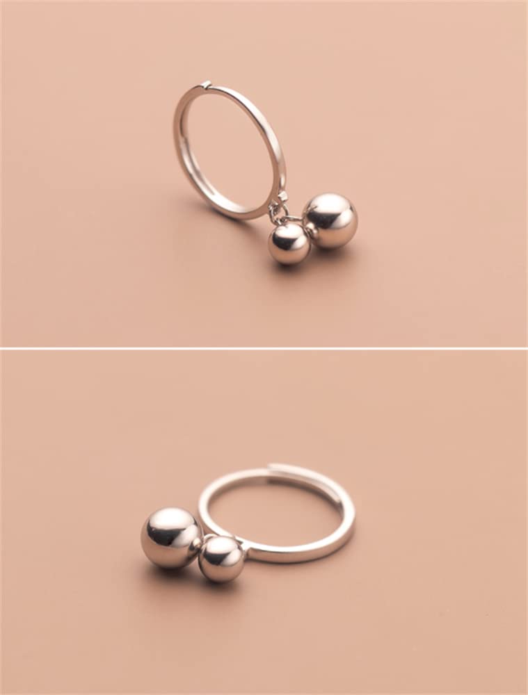 Cute Ball Bell 925 Sterling Silver Adjustable Open Ring for Women Girls Expandable Boho Geometric Round Statement Finger Rings Comfort Fit Dainty Charms Dangle Jewelry Christmas BFF Gift