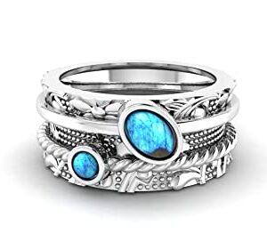 NYZA JEWELS Spinner Ring with Labradorite 925 Sterling Silver | Fidget Band Meditation Ring Beautiful Texture | For Men & Women Anxiety Stress Relieving (White, 11)