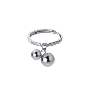 cute ball bell 925 sterling silver adjustable open ring for women girls expandable boho geometric round statement finger rings comfort fit dainty charms dangle jewelry christmas bff gift