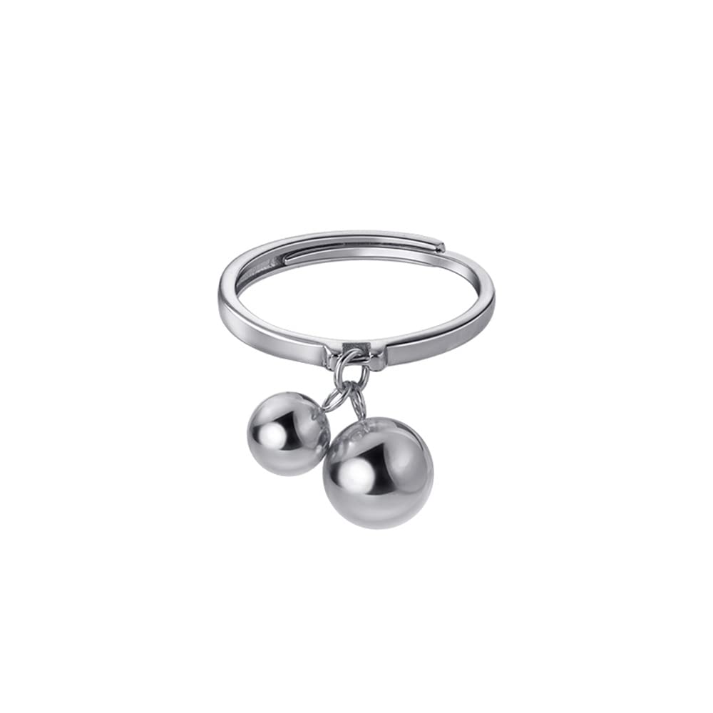 Cute Ball Bell 925 Sterling Silver Adjustable Open Ring for Women Girls Expandable Boho Geometric Round Statement Finger Rings Comfort Fit Dainty Charms Dangle Jewelry Christmas BFF Gift