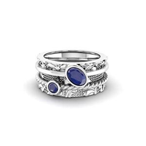 nyza jewels spinner ring with blue sapphire 925 sterling silver | fidget band meditation ring beautiful texture | for men & women anxiety stress relieving (white, 7)