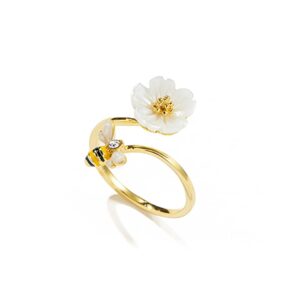 cute honey bee cz daisy flower adjustable statement open wrap band finger rings women dainty fashion 925 sterling silver 14k gold plated animal engagement shell pearl tail ring delicate jewelry gifts her daughter bff birthday