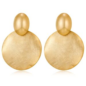 famarine matte gold big disc drop dangle earrings statement brushed round hammered women earrings fashion jewelry