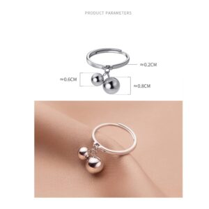 Cute Ball Bell 925 Sterling Silver Adjustable Open Ring for Women Girls Expandable Boho Geometric Round Statement Finger Rings Comfort Fit Dainty Charms Dangle Jewelry Christmas BFF Gift