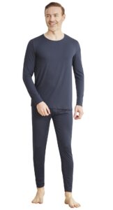 yimanie men's thermal underwear set long johns ultra soft top and bottom fleece lined base layer set for cold weather blue