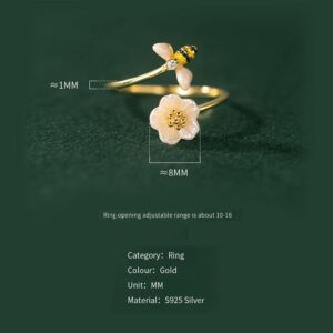 Cute Honey Bee CZ Daisy Flower Adjustable Statement Open Wrap Band Finger Rings Women Dainty Fashion 925 Sterling Silver 14K Gold Plated Animal Engagement Shell Pearl Tail Ring Delicate Jewelry Gifts Her Daughter Bff Birthday