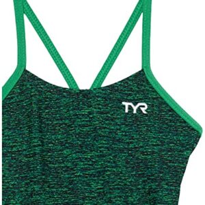 TYR Girls' Standard Durafast Elite Cutoutfit Swimsuit, Green Lapped, 24