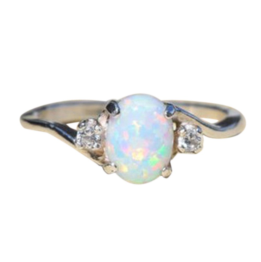 Muised Exquisite Women's 925 Sterling Silver Ring Oval Cut Fire Opal Diamond Band Rings Band Rings