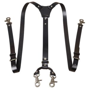 munion genuine leather suspenders for men heavy duty y design adjustable with 4 snap hooks vintage mens suspenders braces big and tall wedding & party essentials, black, black suspenders for men