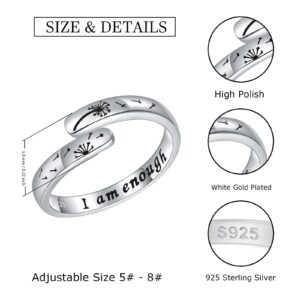 EJALEN S925-Sterling-Silver White/Blue Opal Faith Hope Love Ring Cross Heart Rings Adjustable Inspirational Faith Over Fear Jewelry Jesus Christian Gifts for Women Teens (Dandelion Ring)