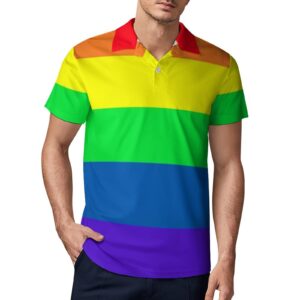 ykklima gay pride lgbt rainbow flag pattern mens polo shirts short sleeve moisture wicking fashion shirt for men