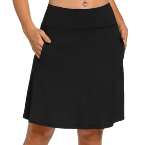 ChinFun 20" Knee Length Skorts Skirts for Women Tennis Athletic Running Golf Skirt with Pockets Black XL