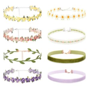 palotay 8pcs colorful velvet choker necklace set for women daisy gothic lace collar classic flower choker gifts-flower