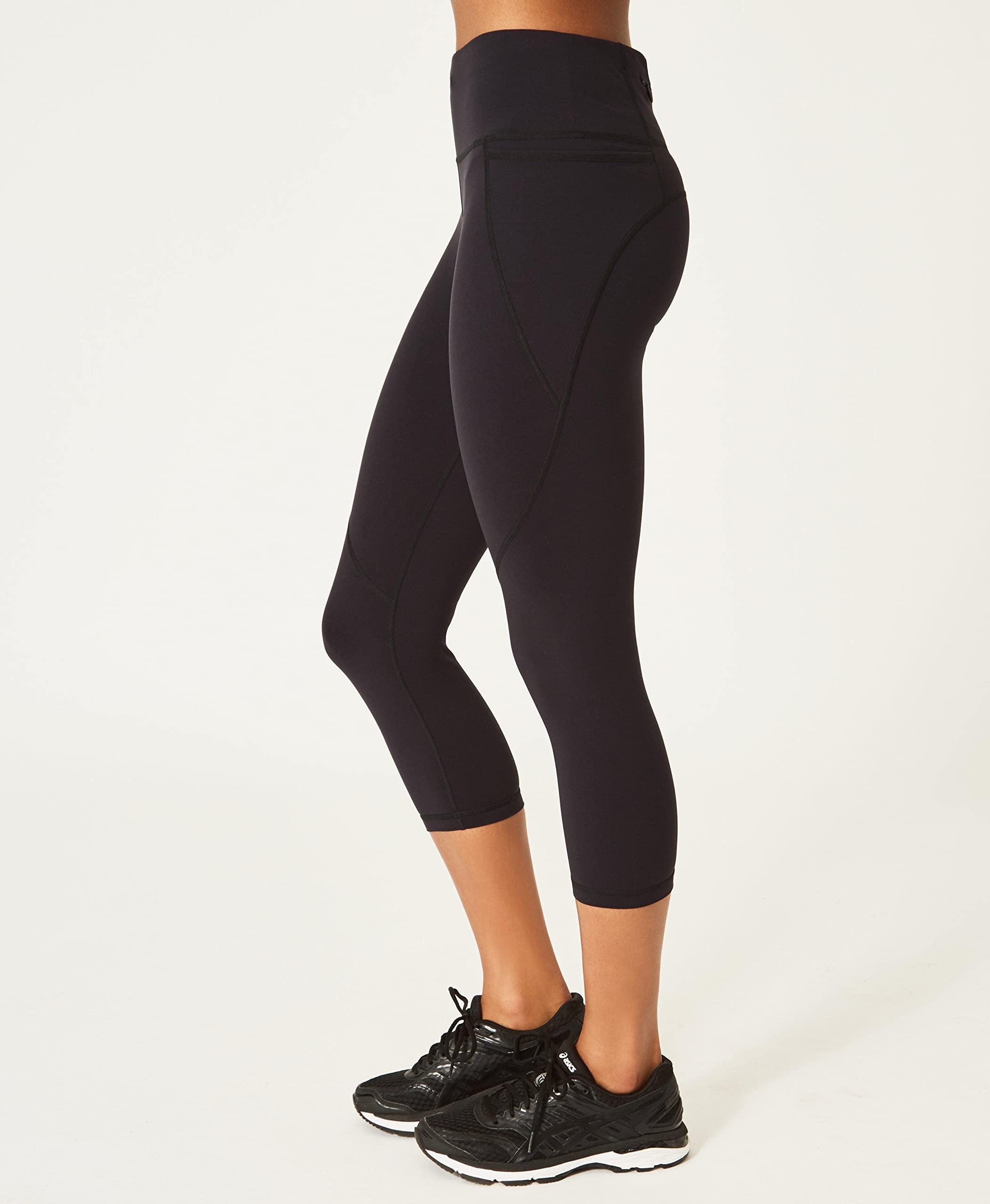 Sweaty Betty Womens Bum Sculpting Power Cropped Workout Leggings with Side and Back Pocket Size S Black