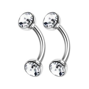 2pcs surgical steel curved barbell 16g 1/4" (6mm) 3mm clear crystal ball tragus rim earrings eyebrow piercing jewelry 8021