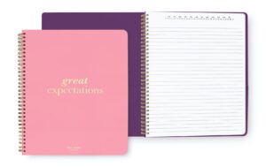 kate spade new york large college ruled notebook, 11" x 9.5" pink spiral notebook with 160 pages, great expectations