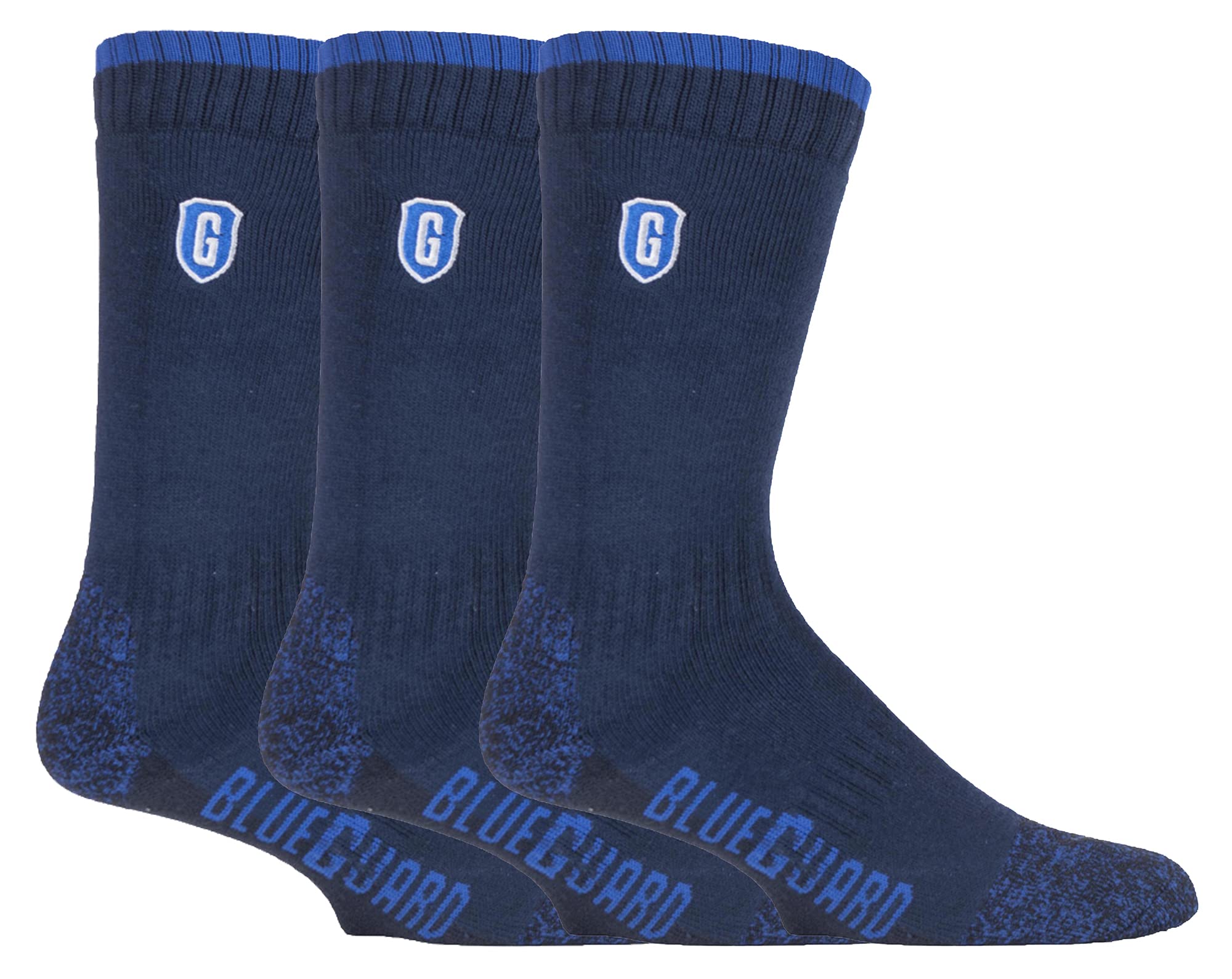 Blueguard - 3 Pack Mens Heavy Duty Cotton Durable Work Socks with Arch Support (13-15, Blue)