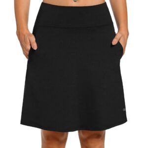 ChinFun 20" Knee Length Skorts Skirts for Women Tennis Athletic Running Golf Skirt with Pockets Black XL