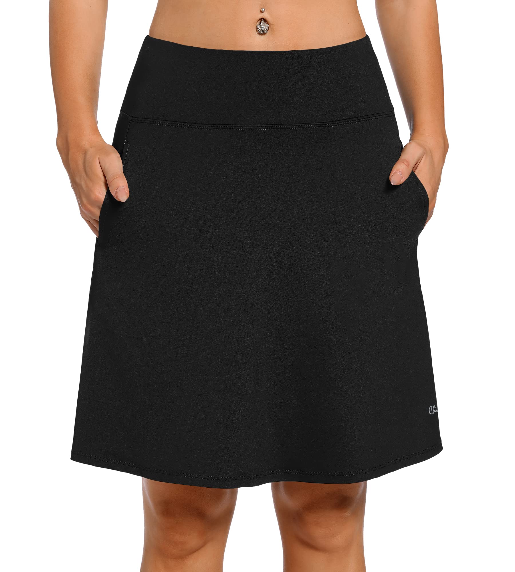 ChinFun 20" Knee Length Skorts Skirts for Women Tennis Athletic Running Golf Skirt with Pockets Black XL