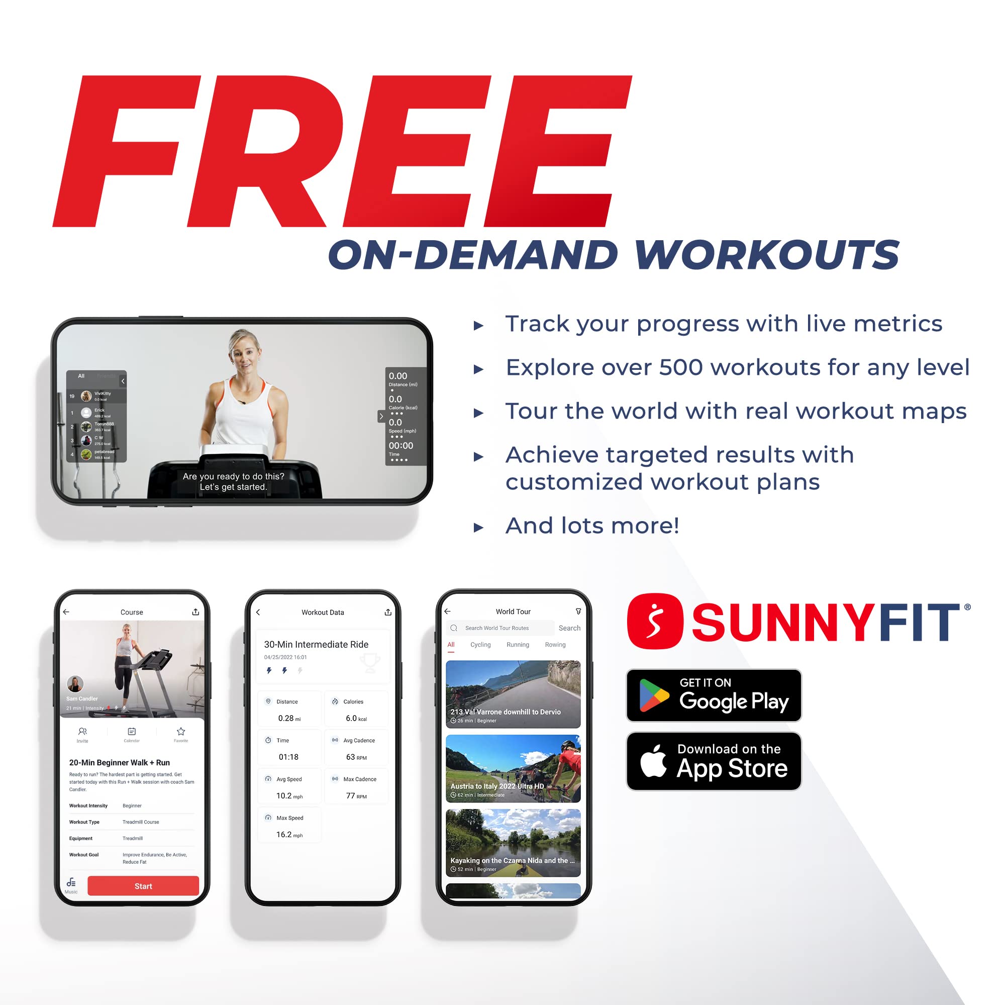 Sunny Health & Fitness Interactive Slim Folding Treadmill with Advanced Brushless Technology, Enhanced Stabilization & Exclusive SunnyFit® App Enhanced Bluetooth Connectivity - SF-T722021