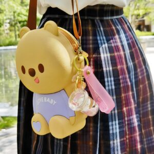 Rertnocnf Cute Kawaii Floating Cartoon Animals White Rabbit Milk Tea Cup Design Backpack Car Key Pendant Kids Girls Women Handbag Wallet Clear Acrylic Glitter Liquid Keychain