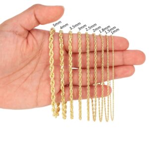 Nuragold 14K Yellow Gold Solid Rope Diamond Cut Chain Necklace, Bracelet, or Anklet/Lengths 7"- 30" / All widths from 1mm to 10mm - Real Italian Jewelry for Mens and Womens