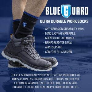 Blueguard - 3 Pack Mens Heavy Duty Cotton Durable Work Socks with Arch Support (13-15, Blue)