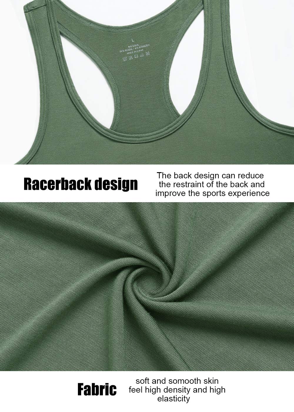 Star Vibe Racerback Workout Compression Tank Tops for Women Scoop-Neck Basic Tanks Yoga Undershirt Sleeveless Exercise Activewear Tops 4 Pack Black/White/Army Green/Black Stripe M