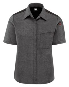 red kap women's airflow cook shirt with oilblok, charcoal heather with charcoal/black mesh, large